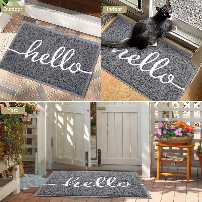 Homaxy hello Door Mat, 44 X 76 Cm, Grey, Non-slip, Low-profile, Durable ...