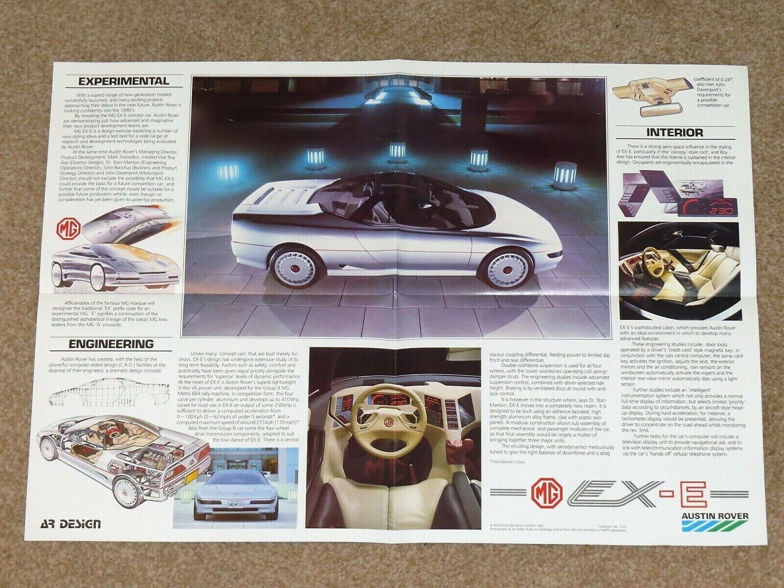 MG EX-E Concept Car Sales Brochure Poster 1985 - Etsy