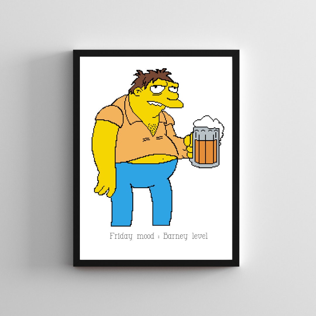 Barney Drink Beer Friday Mood Barney Level Cross Stitch Pattern - Etsy