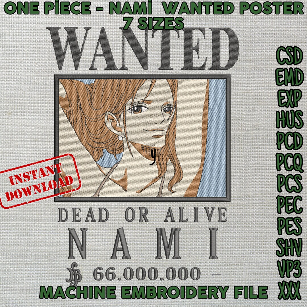 One Piece Nami Wanted Poster Machine Embroidery Design Digital Machine ...