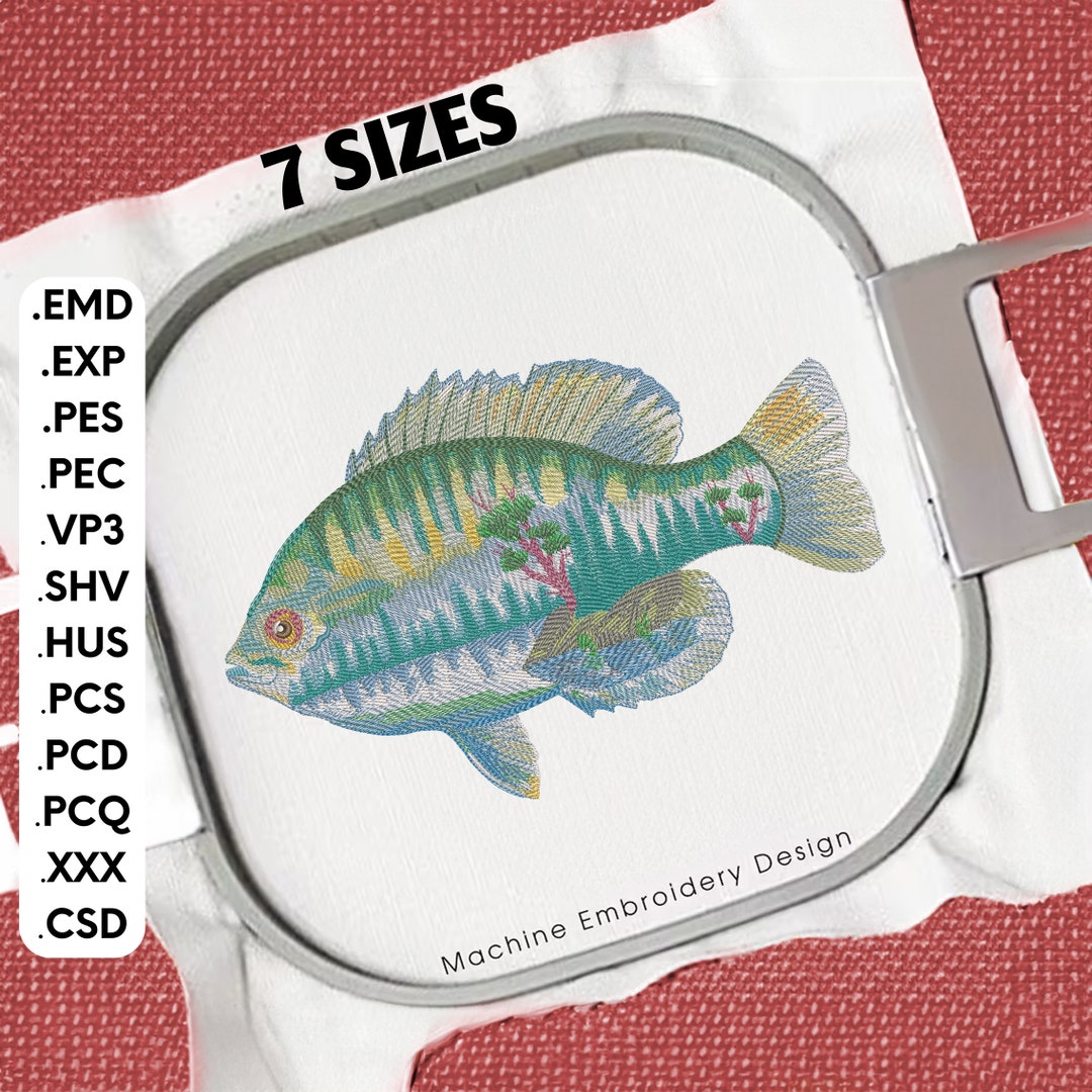 Lake View Fish Watercolor Embroidery Design, Fishscape Digital Machine ...