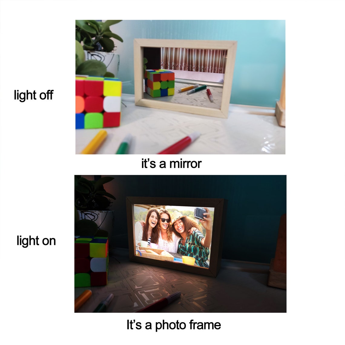 Personalized LED Backlit Photo Frame, 2-in-1 Illuminated Photo Mirror ...