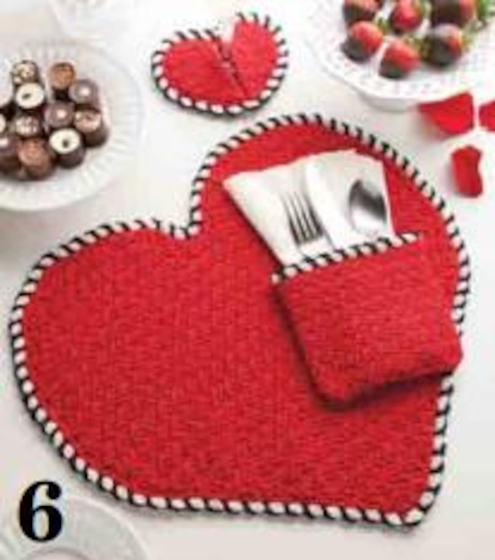 Heart Crochet Table Placemat , Napkin Holder, and Coaster Vintage ...