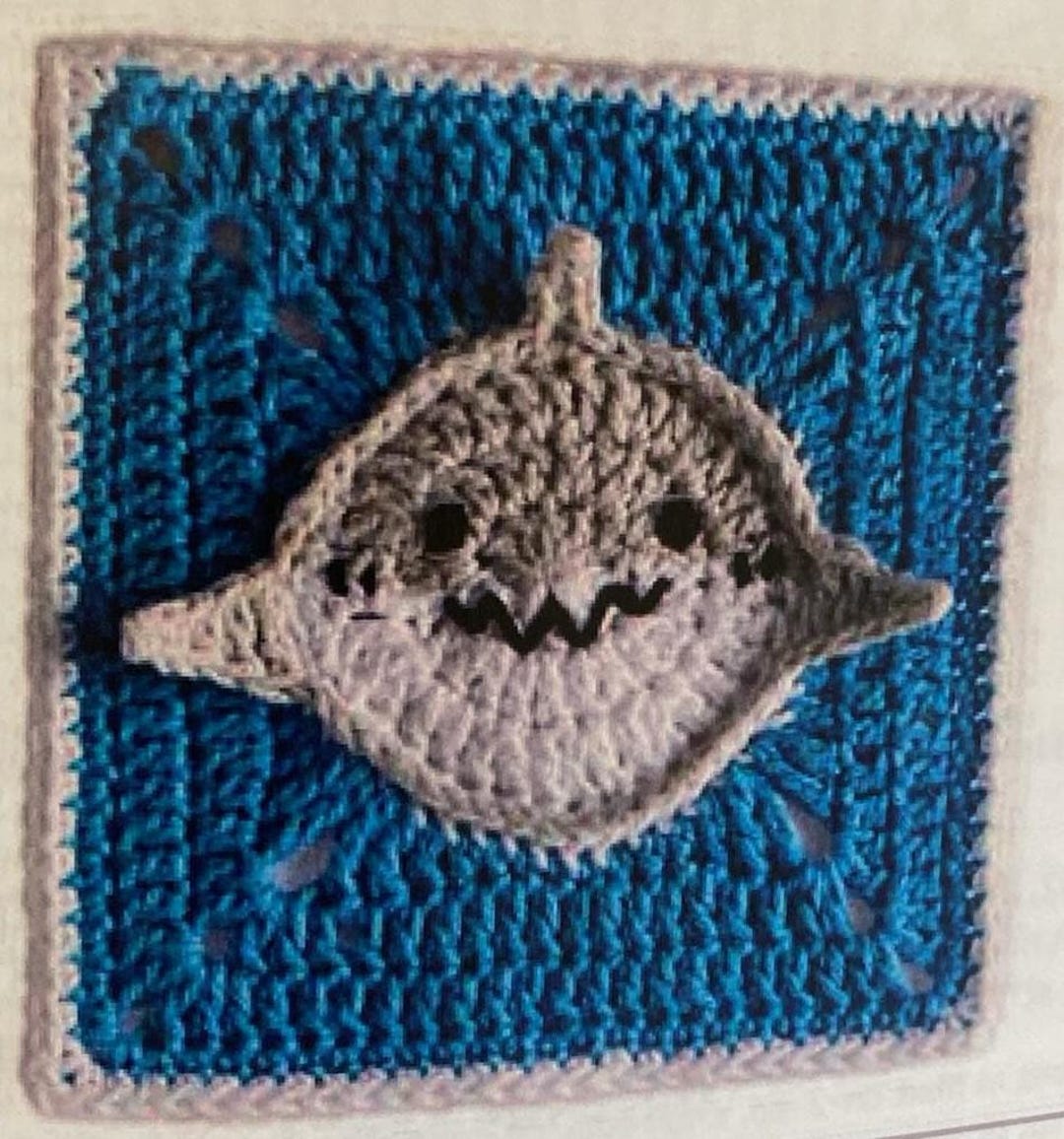 3-D Crochet Shark Granny Square , Pattern ONLY Instant Digital Download ...