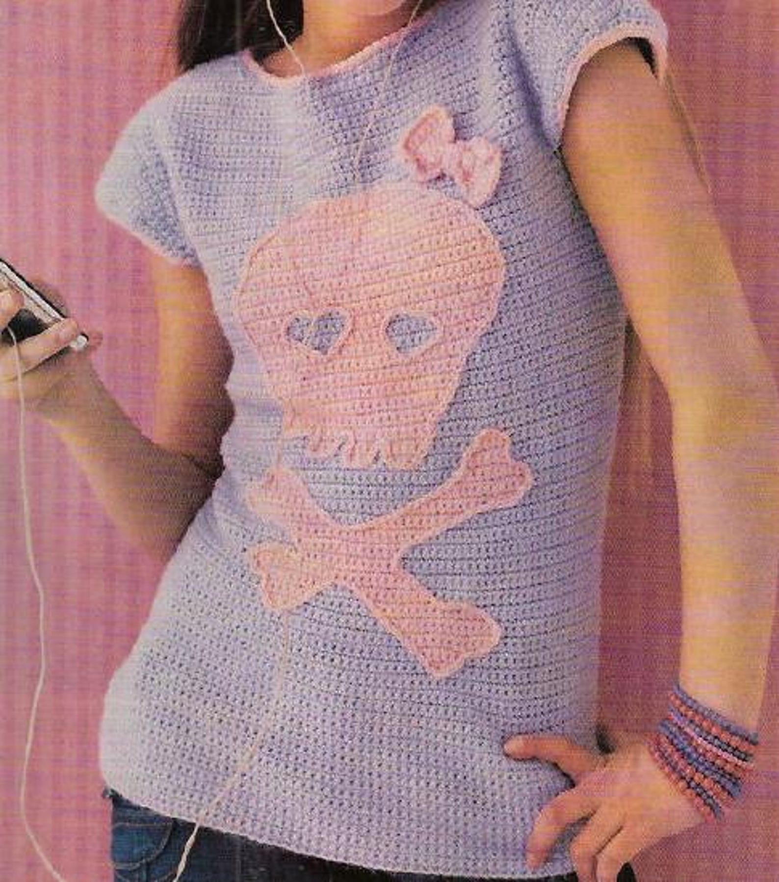 Vintage Skull Sweater Crochet Pattern , Cap Sleeves Sweater, Child Size ...