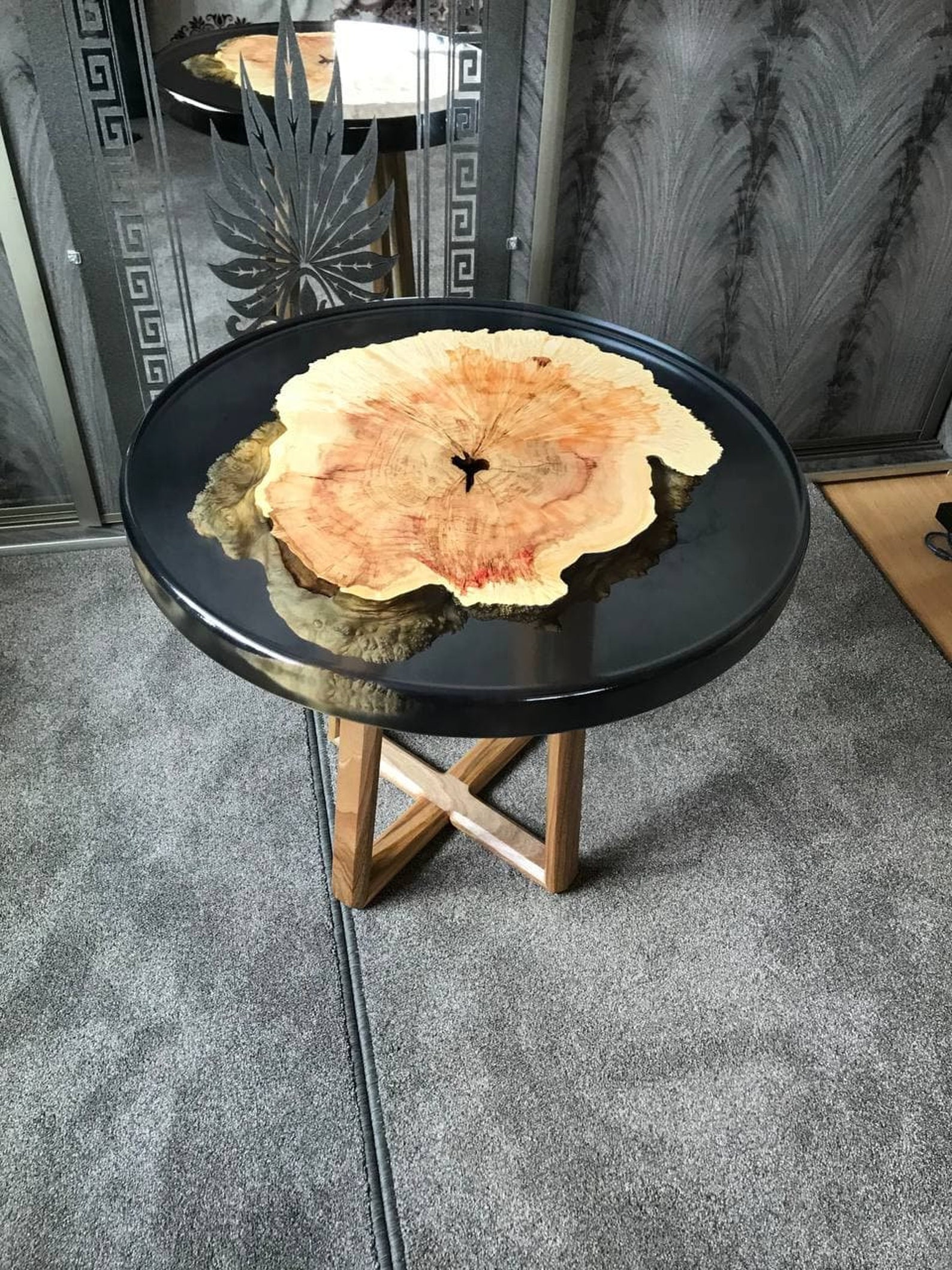 Black Epoxy Resin Round Table, Resin Coffee Table,wood and Epoxy Table ...