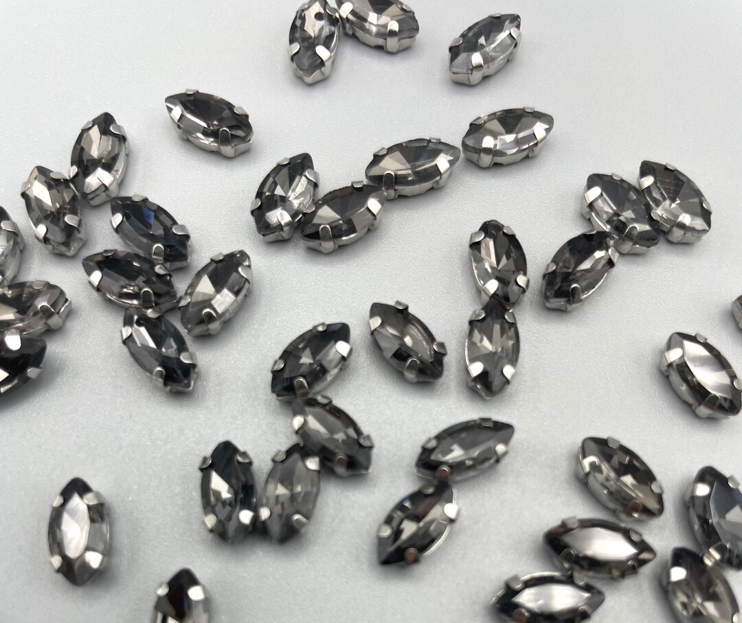 5x10 Mm - Set of 15 Pcs Crystal Grey Glass Navette Rhinestones, Silver ...