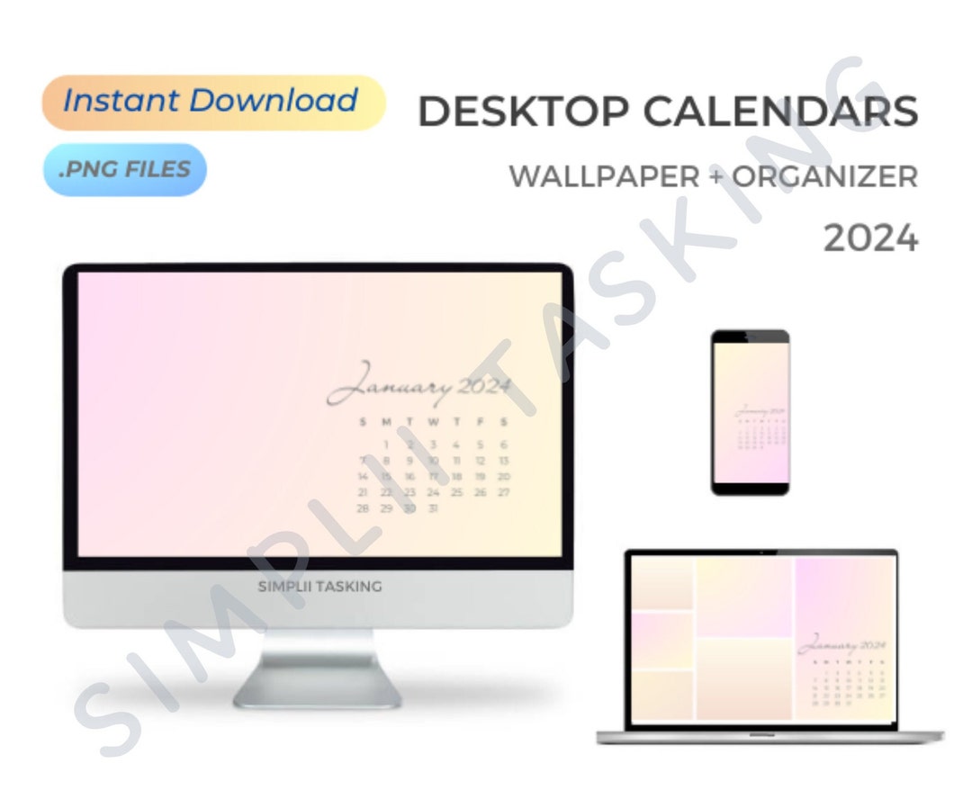 2024 Desktop Wallpaper Calendar + Organizer | Watercolor Pink ...