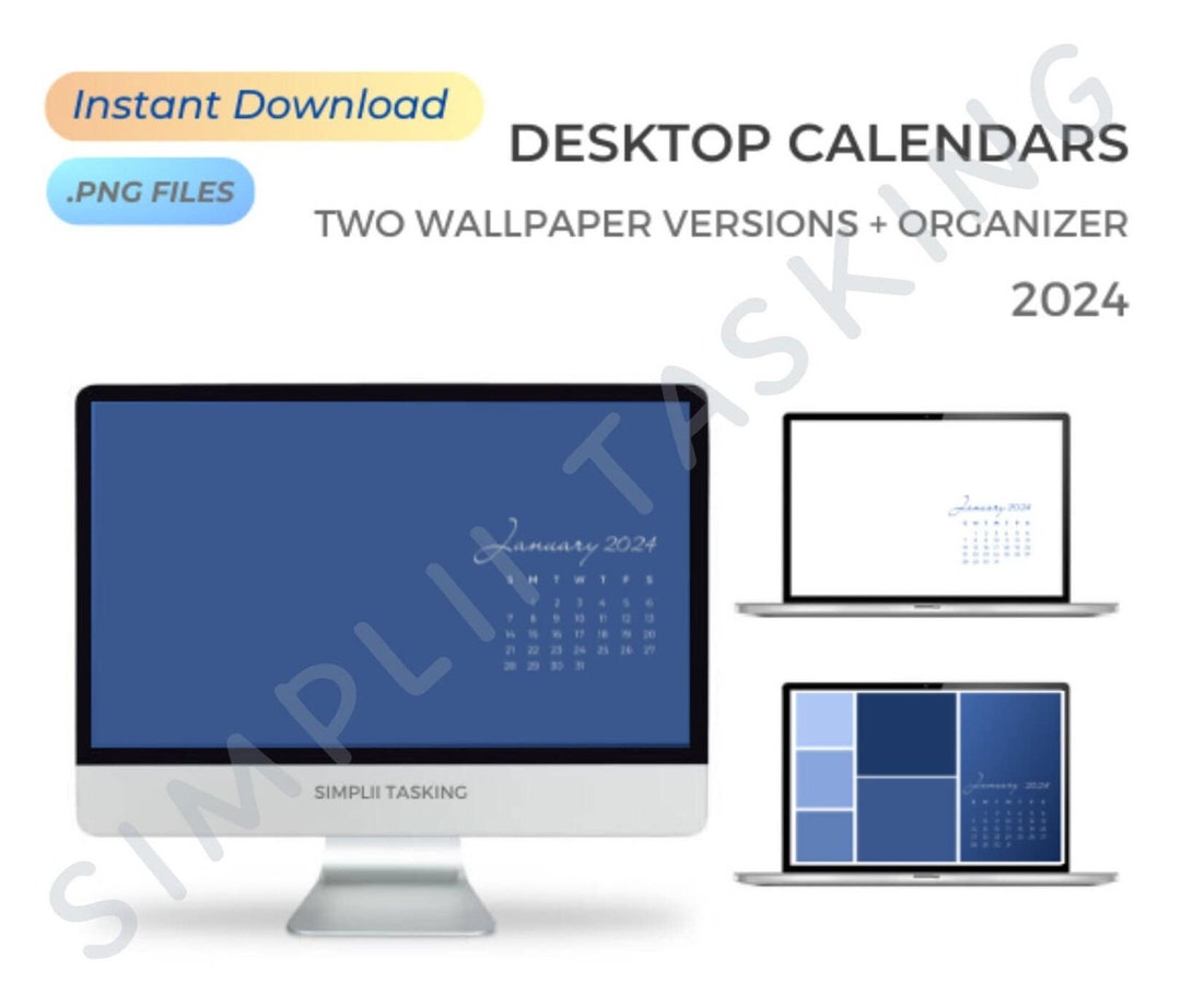 2024 Desktop Wallpaper Calendar + Organizer | Marine Blue & White ...