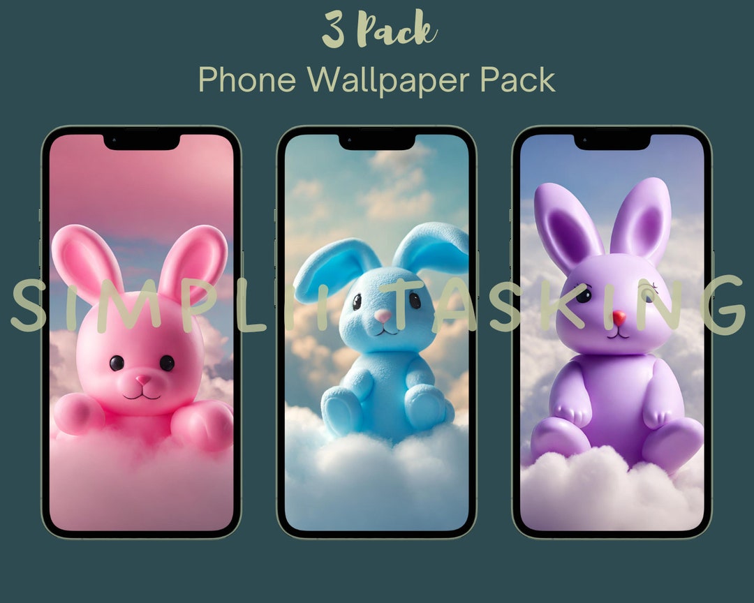 Bunny Cloud Trio Phone Wallpaper, Bunny Wallpaper, Bunny Background ...