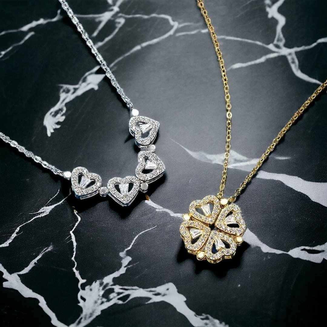 925 Sterling Silver Clover Necklace Four Leaf Heart Shape Pendant Necklace, Heart Necklace - Etsy