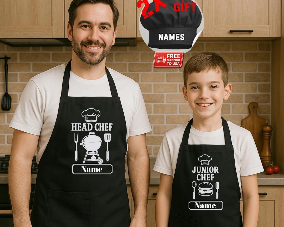 2 Pieces Father Son Custom Apron Set – Personalized Adult & Kid Chef ...