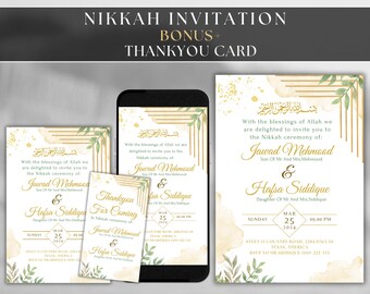 White and Gold Nikkah Invitation Template, Digital Islamic Wedding ...