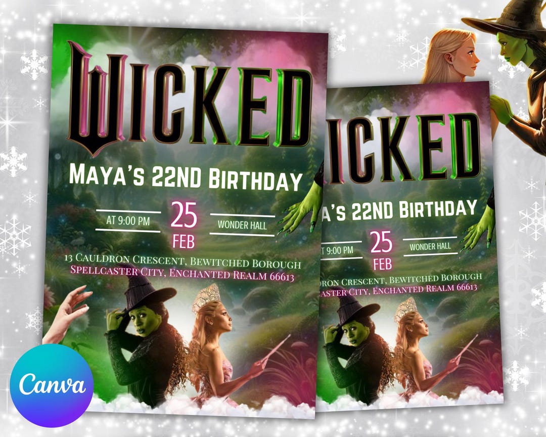 Wicked Party Invitation for Birthday Editable Invite Pink and Green ...
