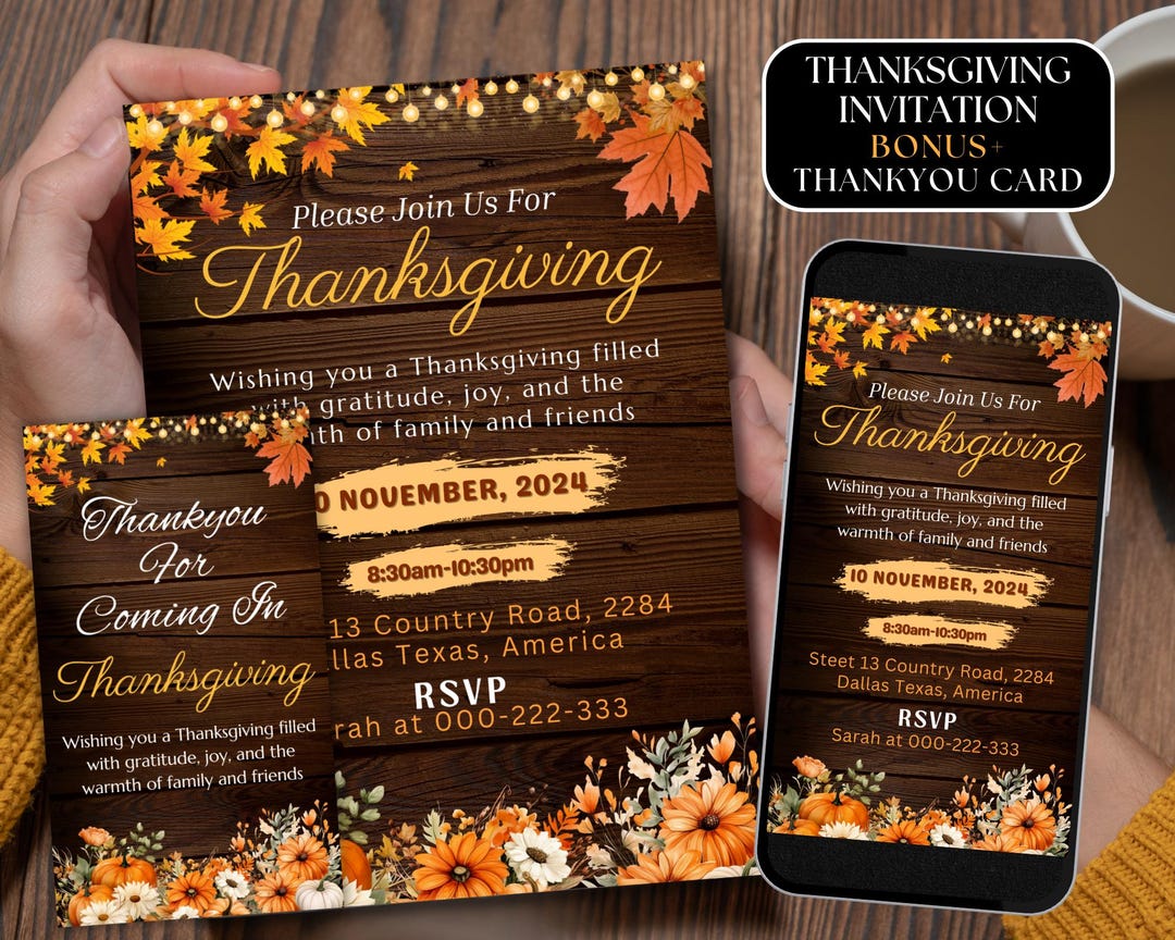 Editable Boho Thanksgiving Dinner Invitation, Let's Give Thanks Invite ...