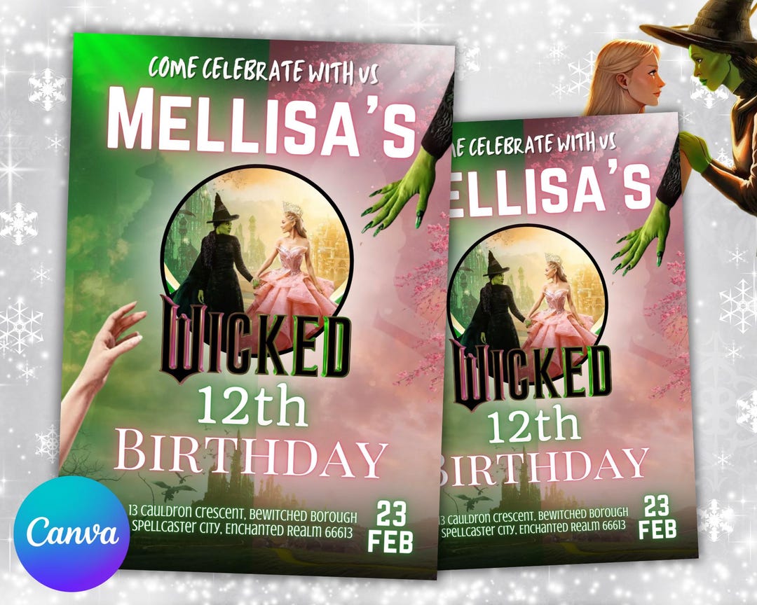 Wicked Party Invitation for Birthday Editable Invite Pink and Green ...