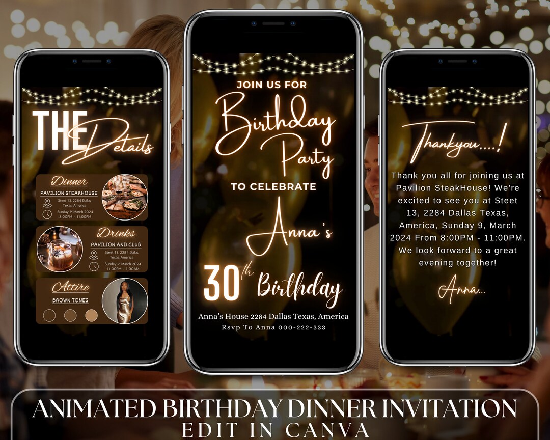Dinner Invitation, Invitation Templates, Digital Birthday Dinner ...