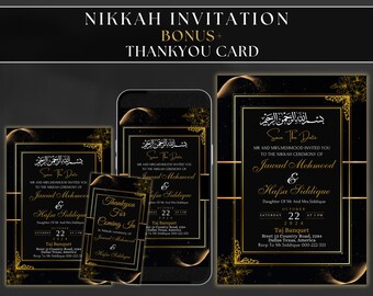 White and Gold Nikkah Invitation Template, Digital Islamic Wedding ...