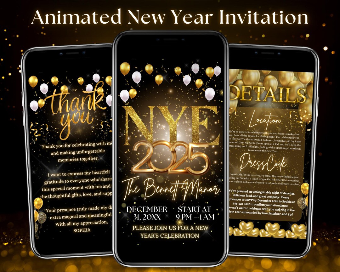Editable New Year Invitation, 2025 New Year Invitation, NYE 2025 ...