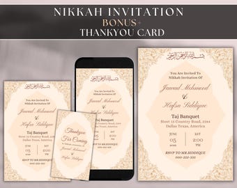 White and Gold Nikkah Invitation Template, Digital Islamic Wedding ...
