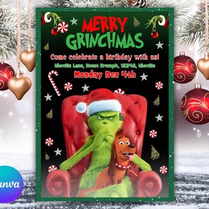 Editable Grinch-themed Christmas Invitation Holiday Party Canva ...