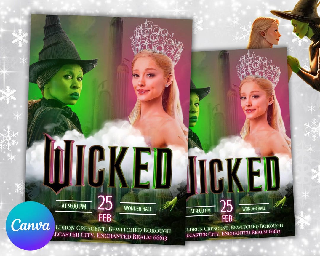 Wicked Party Invitation for Birthday Editable Invite Pink and Green ...