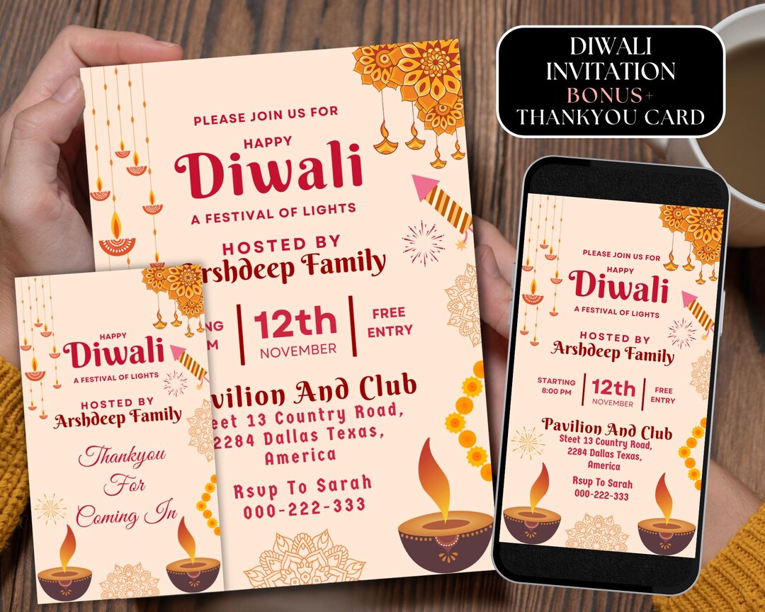 Diwali Party Invitation, Hindu Festival of Lights Digital Card ...