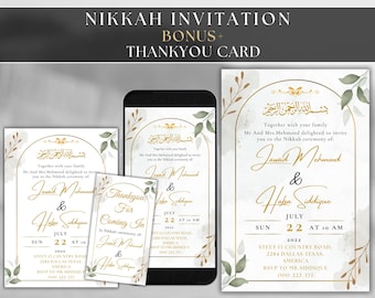 White and Gold Nikkah Invitation Template, Digital Islamic Wedding ...