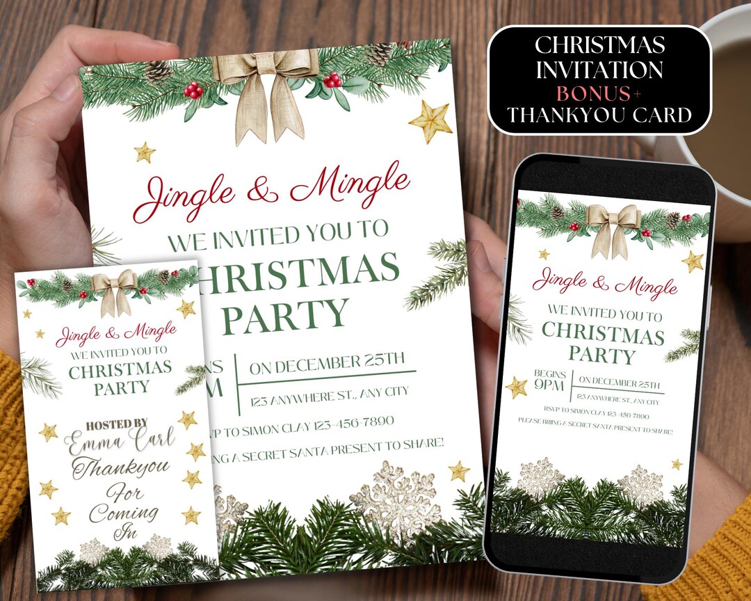 Digital Christmas Party Invitation, Phone Text Digital Evite Flyer ...