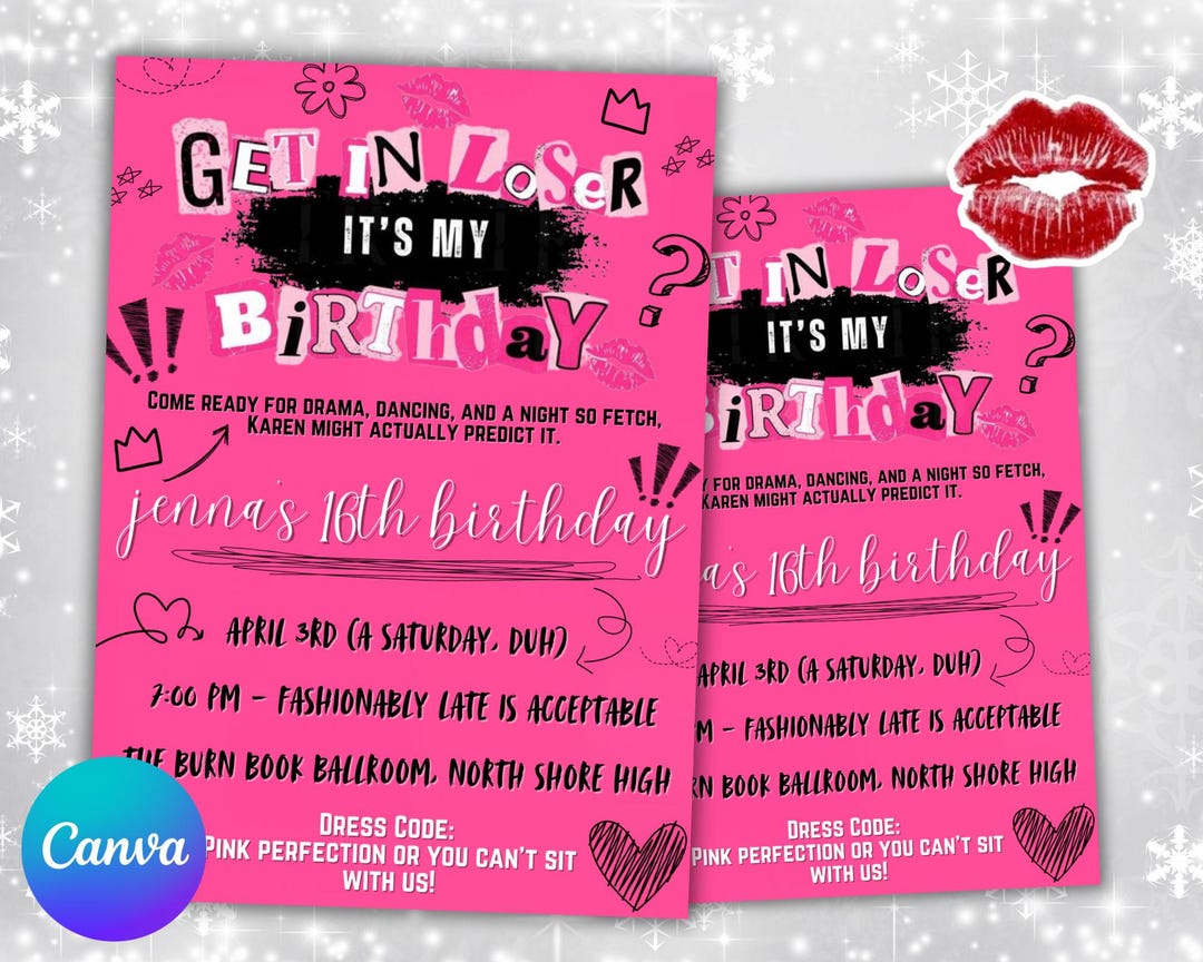 Editable Mean Girls Inspired Birthday Party Invitation Template, Burn ...