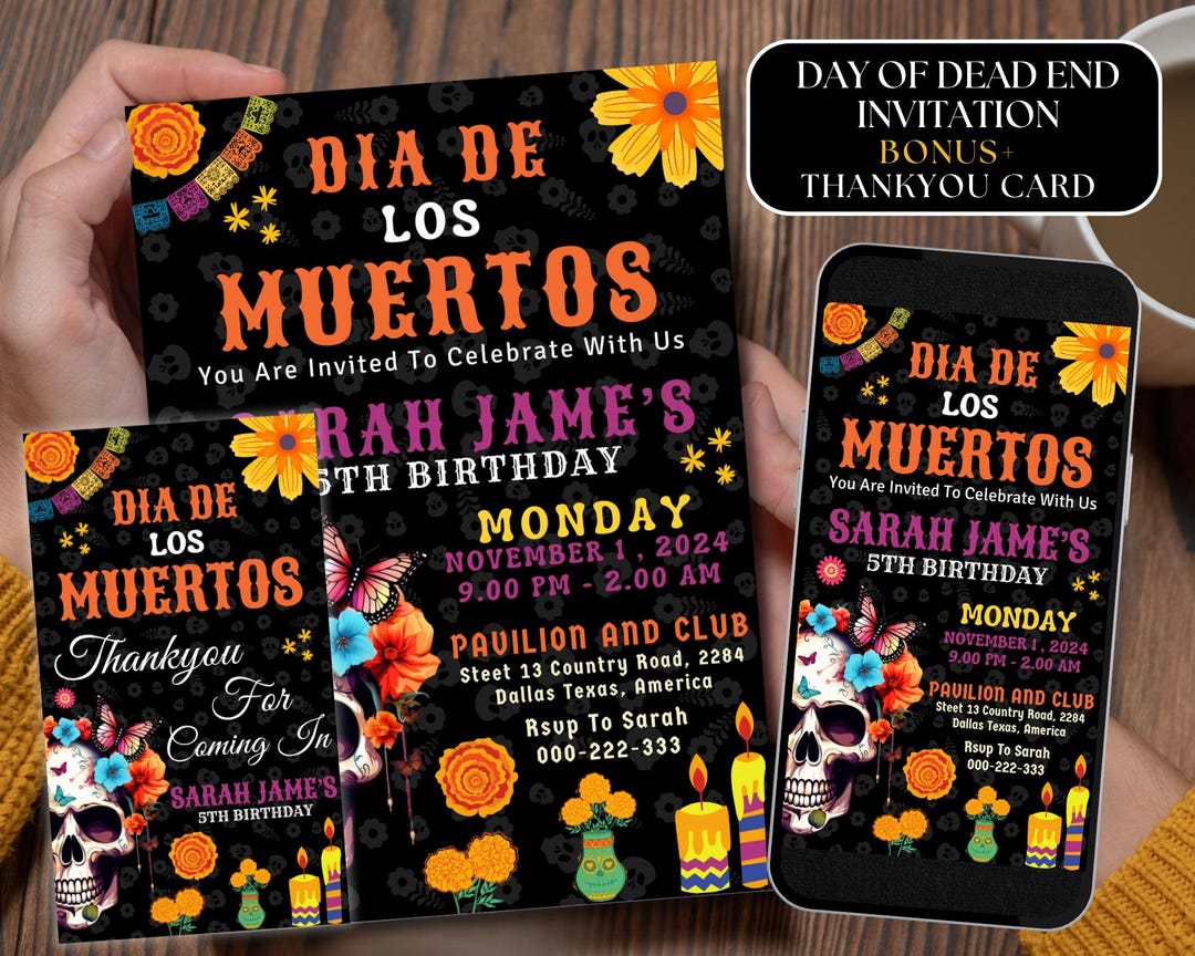 Day of the Dead Invitation Template, Halloween Fiesta Party Digital ...