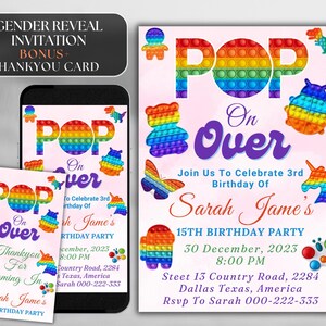 Editable Pop It Birthday Invitation, Ppastel Rainbow Pop It, Op It ...