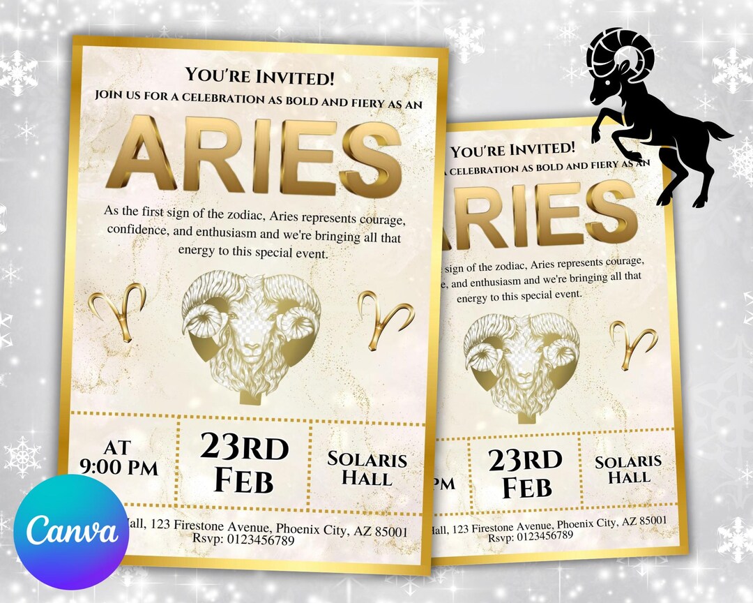 Aries Zodiac Birthday Invitation | Fiery Aries Party Invite | Editable ...