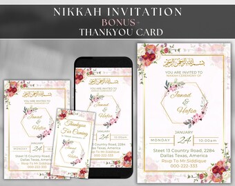 White and Gold Nikkah Invitation Template, Digital Islamic Wedding ...