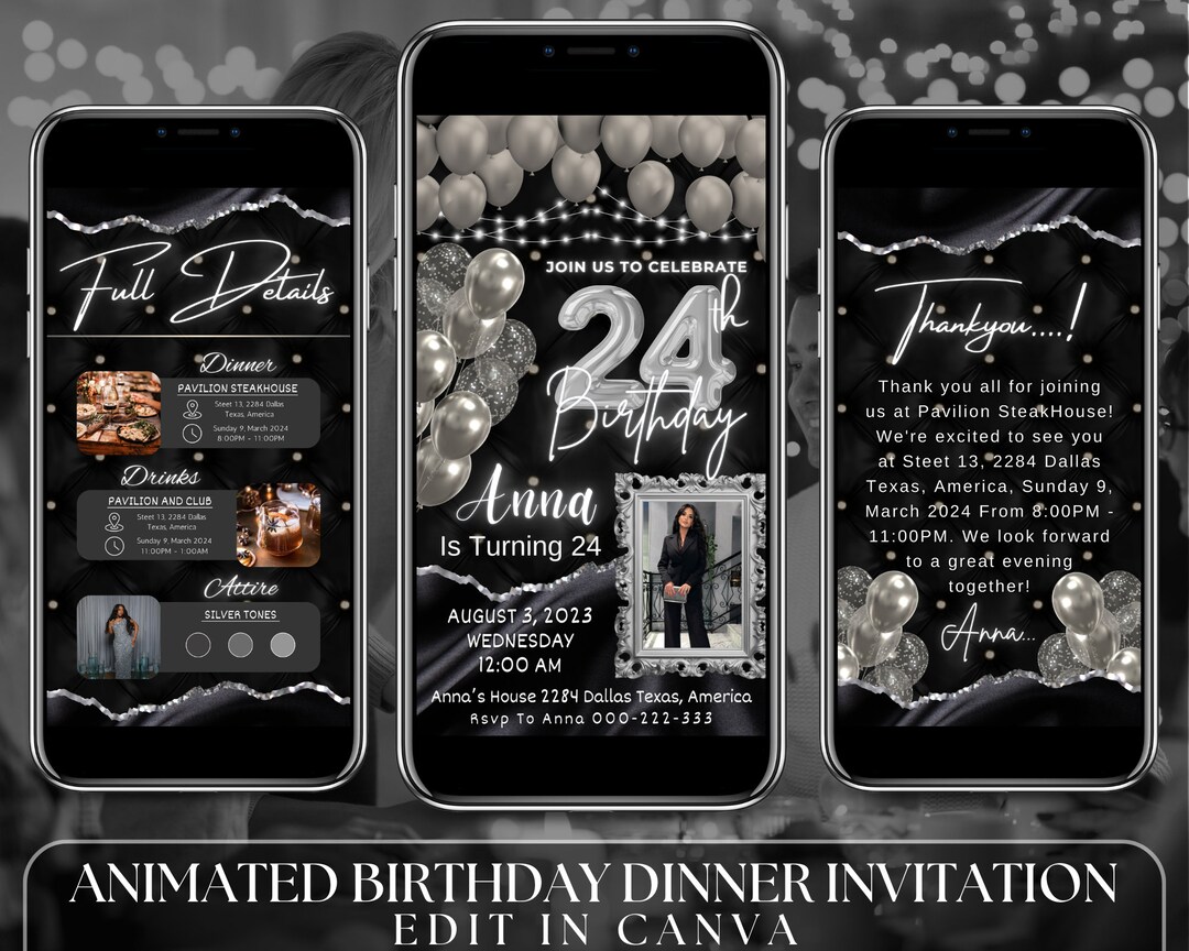 24th Electronic Birthday Invite, Digital Twenty Four 24th Birthday ...