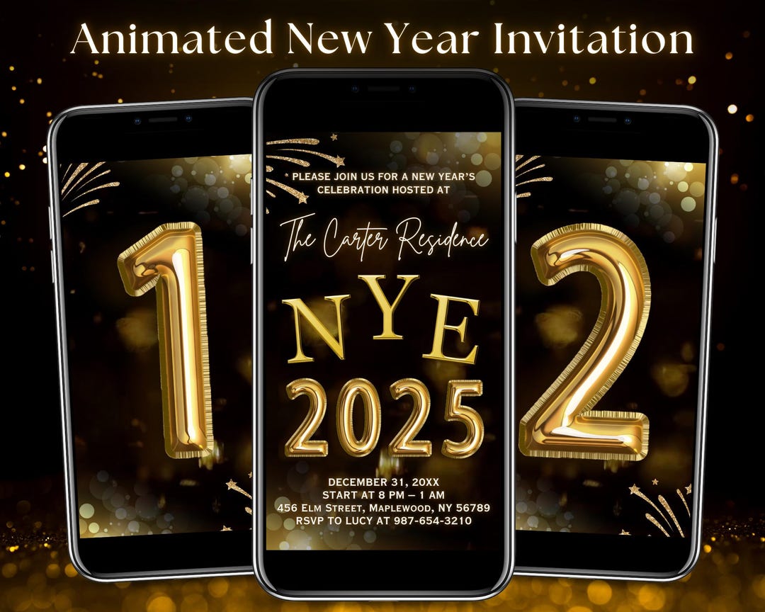 Editable New Year Invitation, 2025 New Year Invitation, NYE 2025 ...