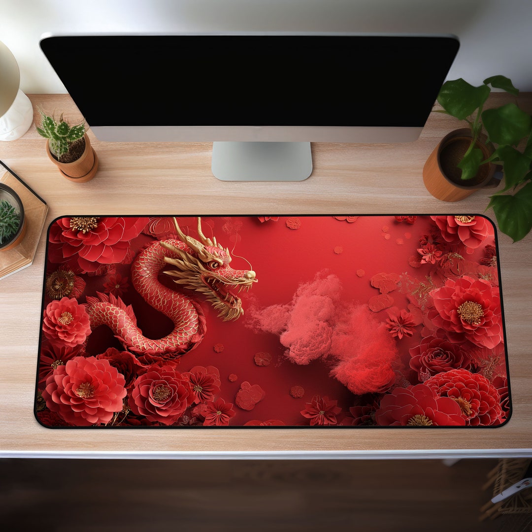 Fire Breathing Dragon Mouse Pad, Gaming Large Mouse Pad, Red Chinese ...