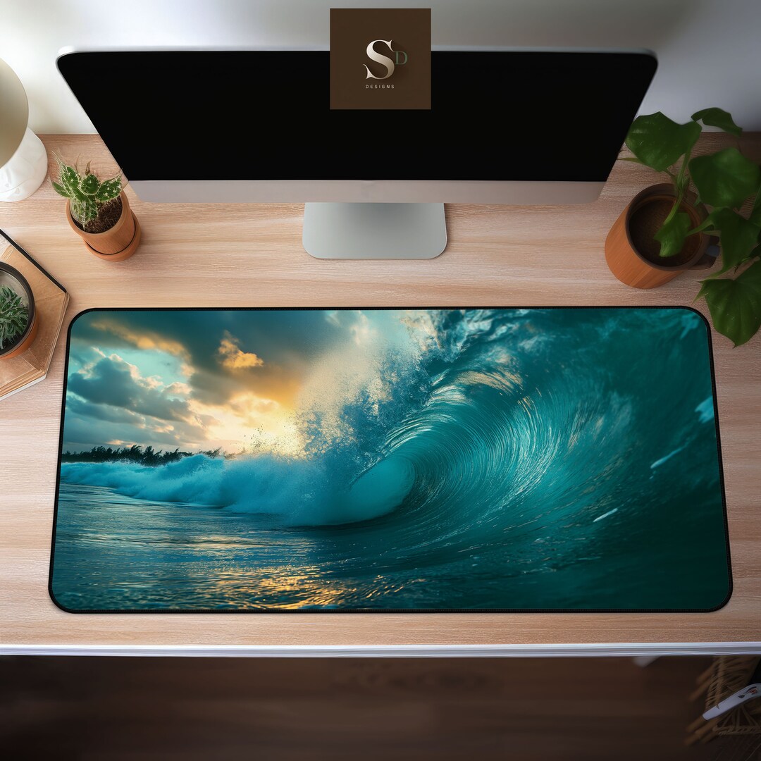 Wave Desk Mat, Sunset Desk Mat, Coastal Desk Decor, Nature Mouse Pad ...