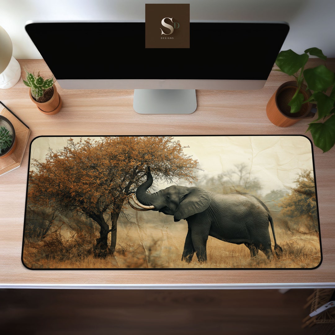 Elephant Landscape Office Desk Mat, Elephant Mouse Pad, Landscape Photo ...
