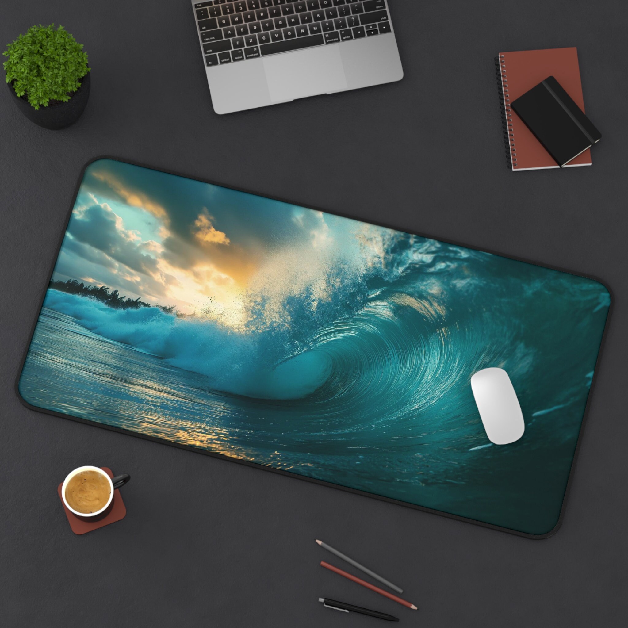 Wave Desk Mat, Sunset Desk Mat, Coastal Desk Decor, Nature Mouse Pad ...
