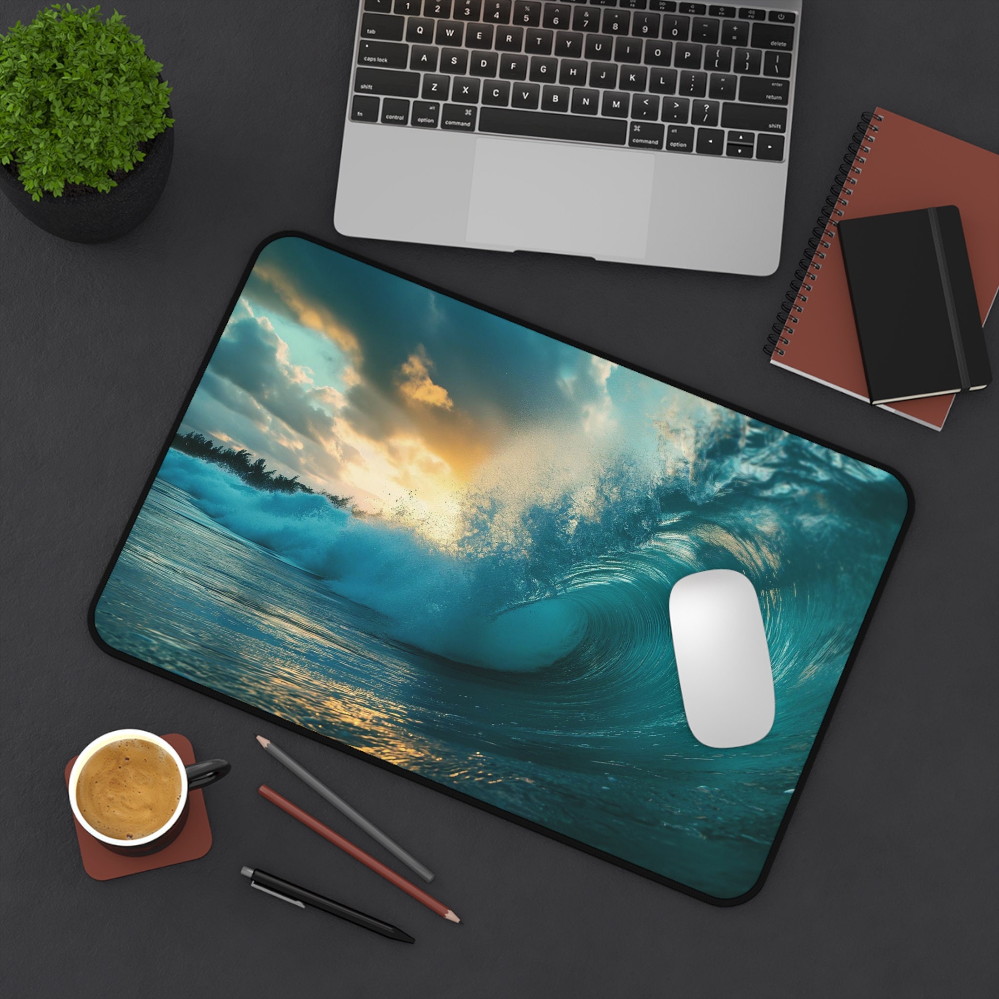 Wave Desk Mat, Sunset Desk Mat, Coastal Desk Decor, Nature Mouse Pad ...