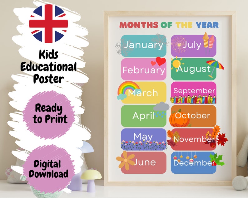 Engaging 12 Months Poster for Kids Teacher's Classroom Decor Printable ...