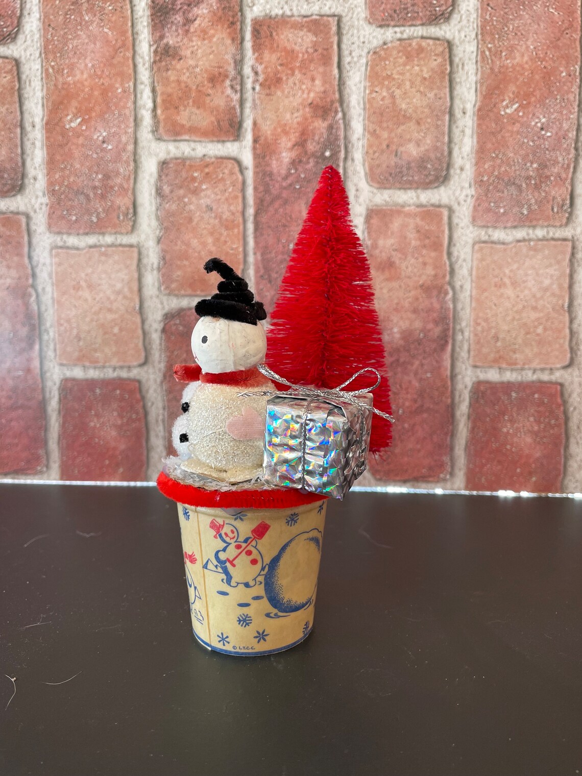 Vintage Snowman Vignette on Ice Cream Cup - Etsy