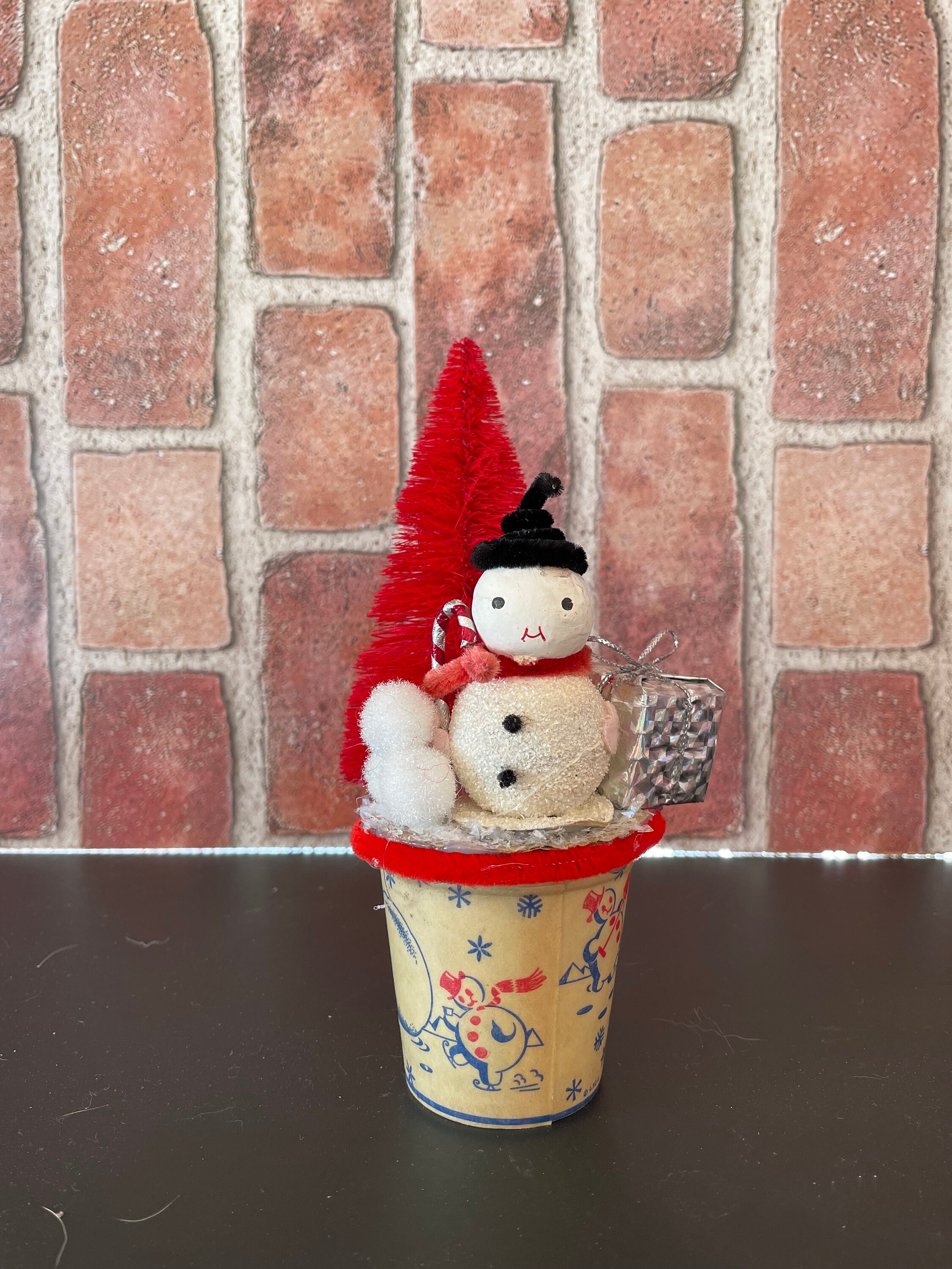 Vintage Snowman Vignette on Ice Cream Cup - Etsy