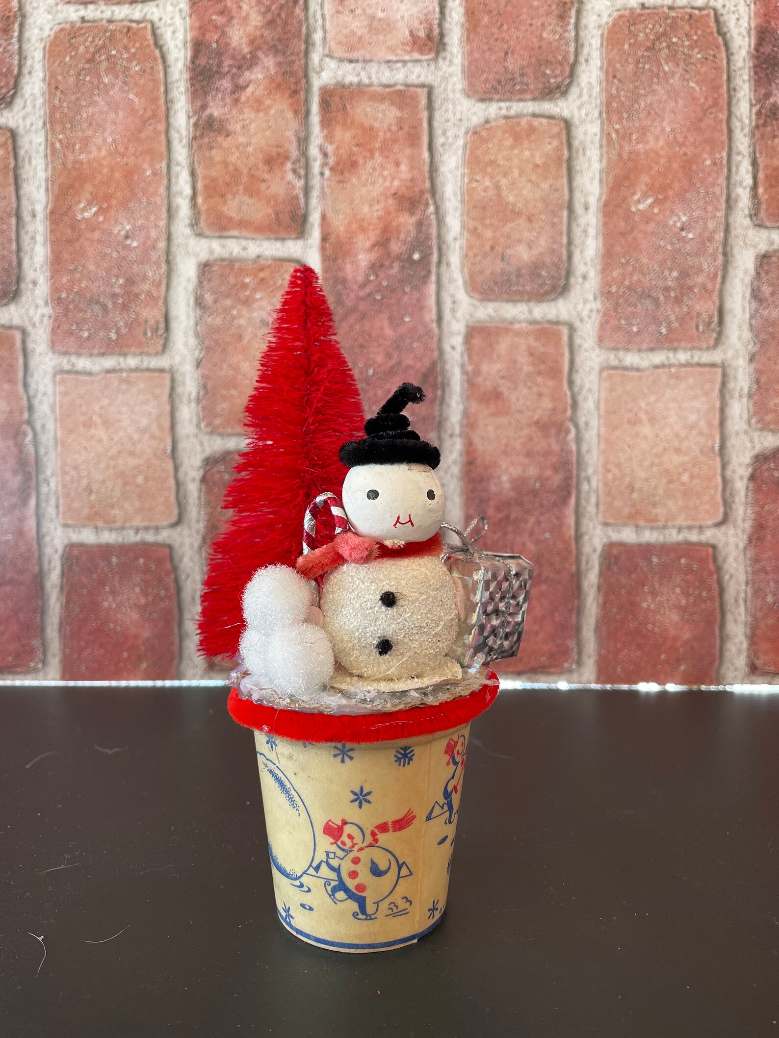 Vintage Snowman Vignette on Ice Cream Cup - Etsy