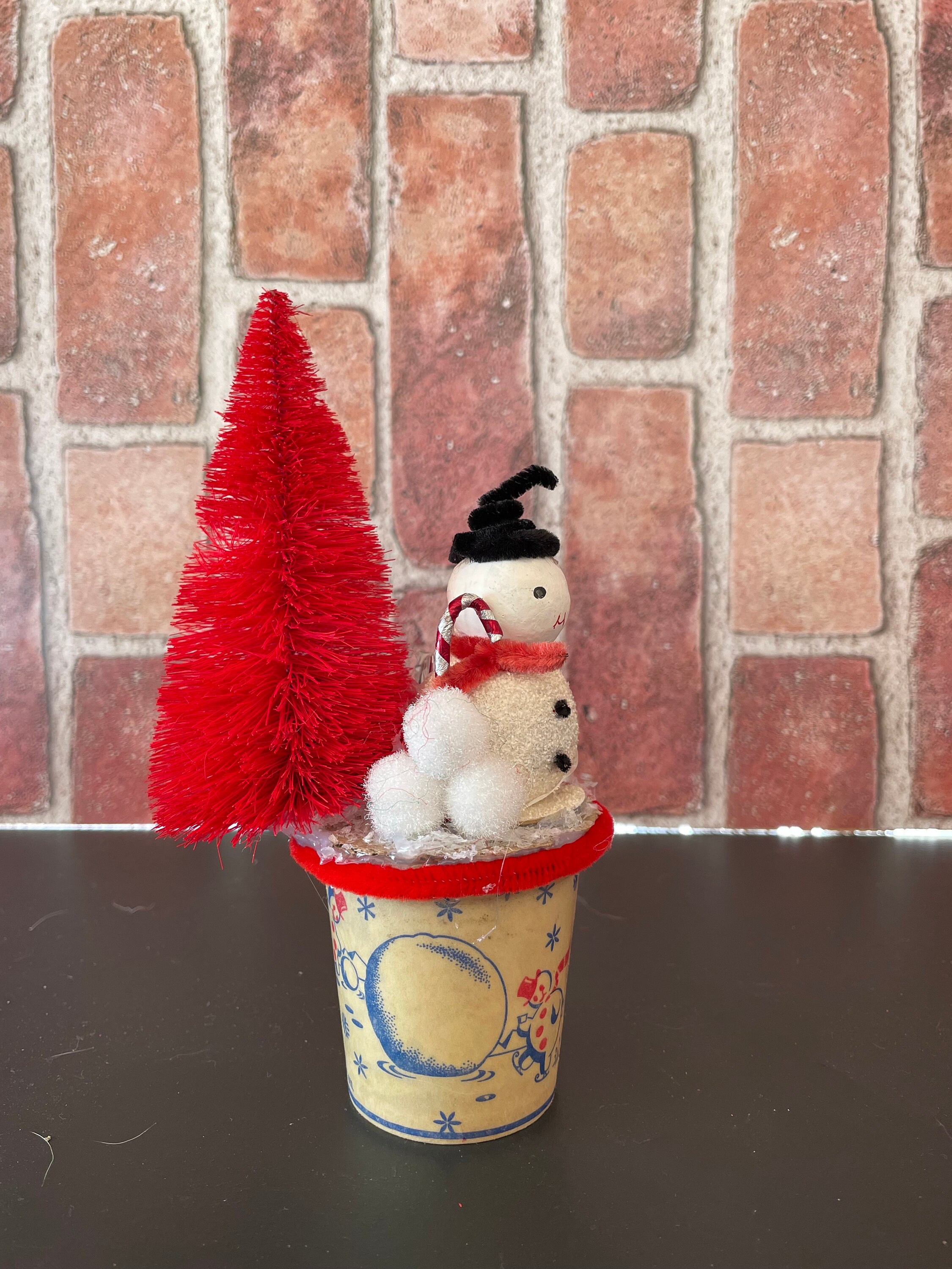 Vintage Snowman Vignette on Ice Cream Cup - Etsy