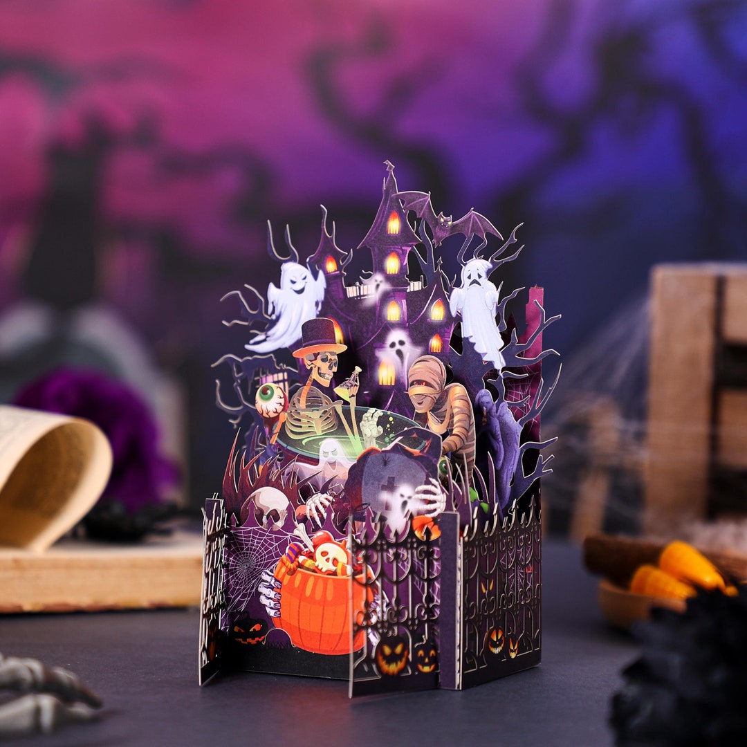 Haunted Magic House Halloween Pop up Box, Happy Halloween Card for ...