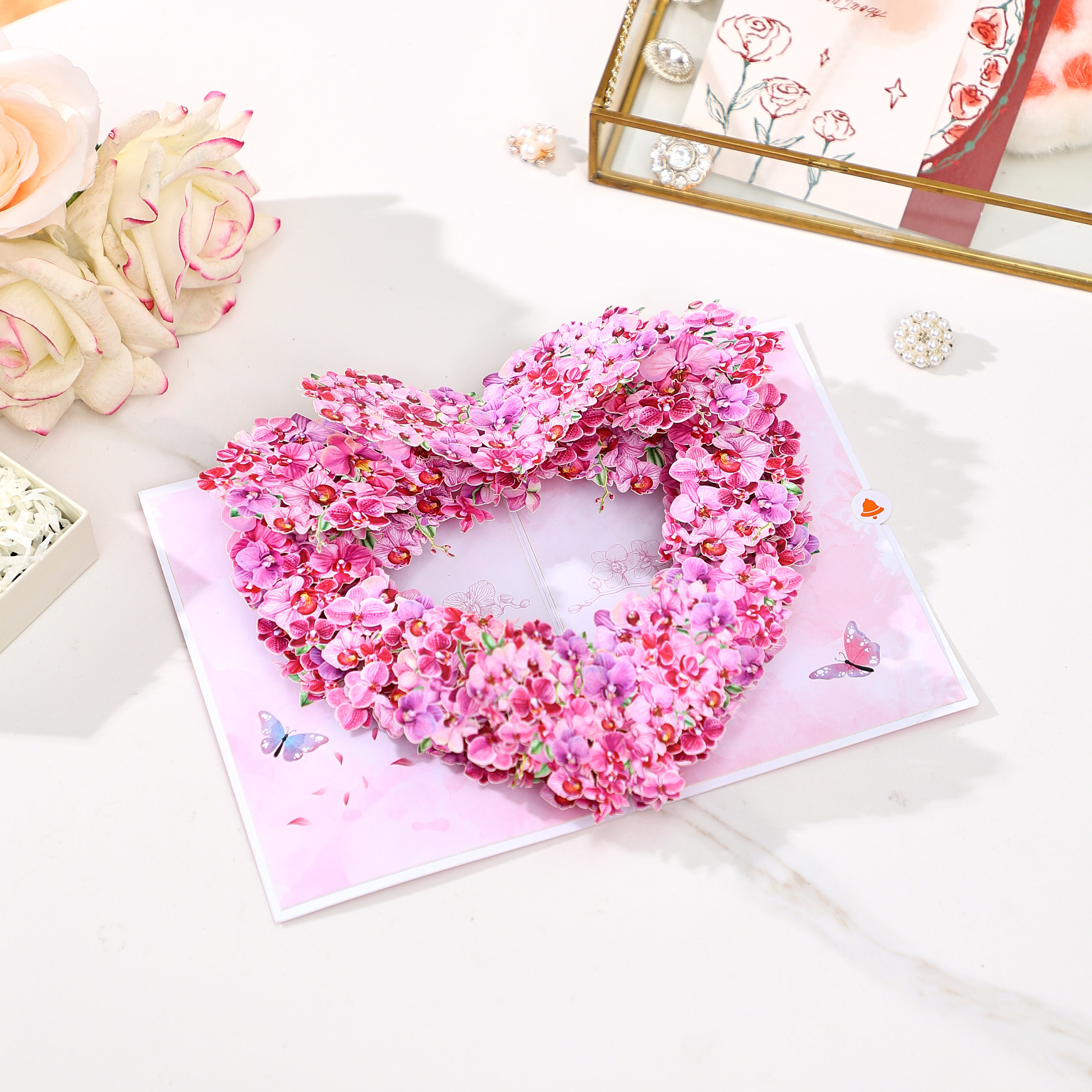 Rose Flower Heart Shape Pop up Card, Mothers Day Greeting Card ...