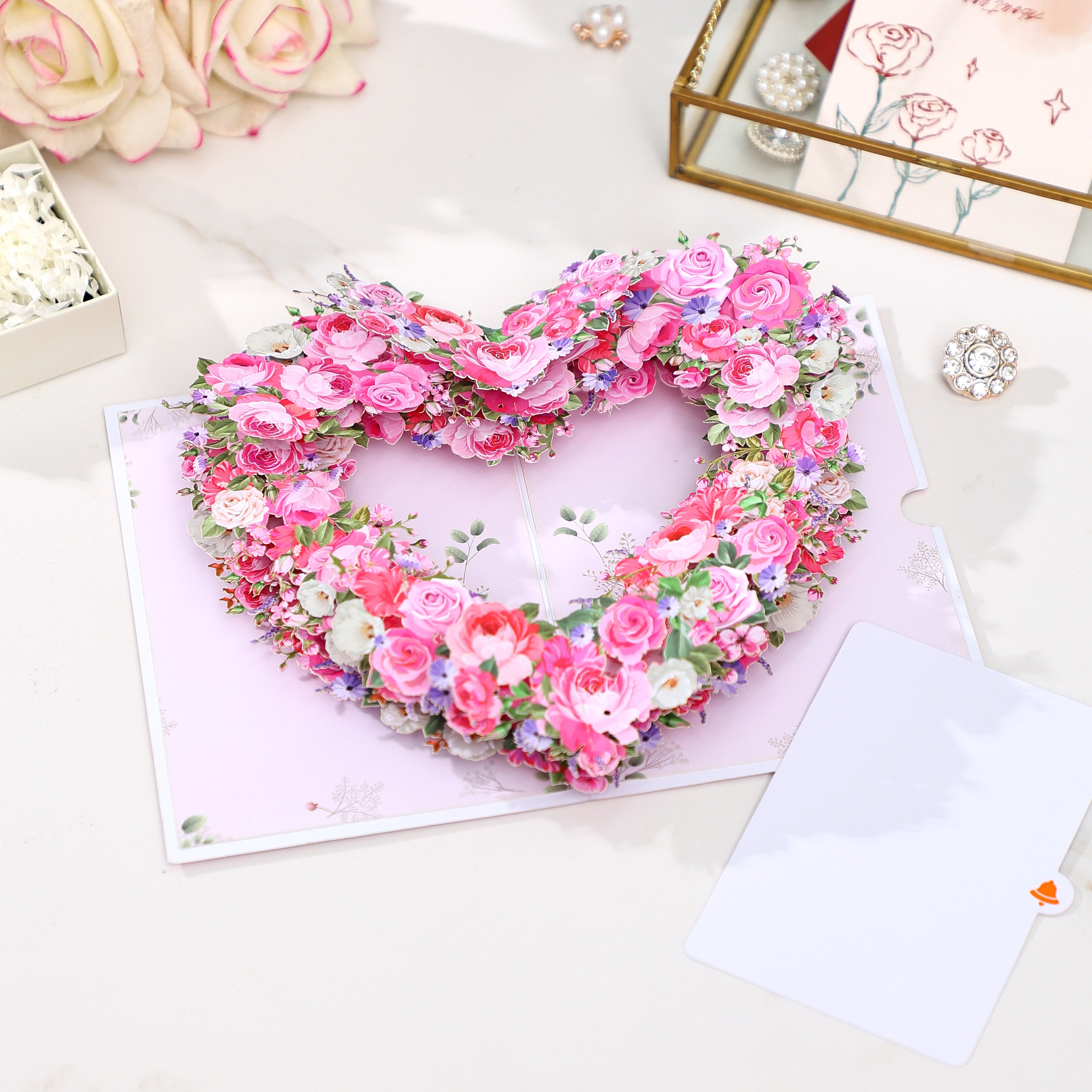 Rose Flower Heart Shape Pop up Card, Mothers Day Greeting Card ...