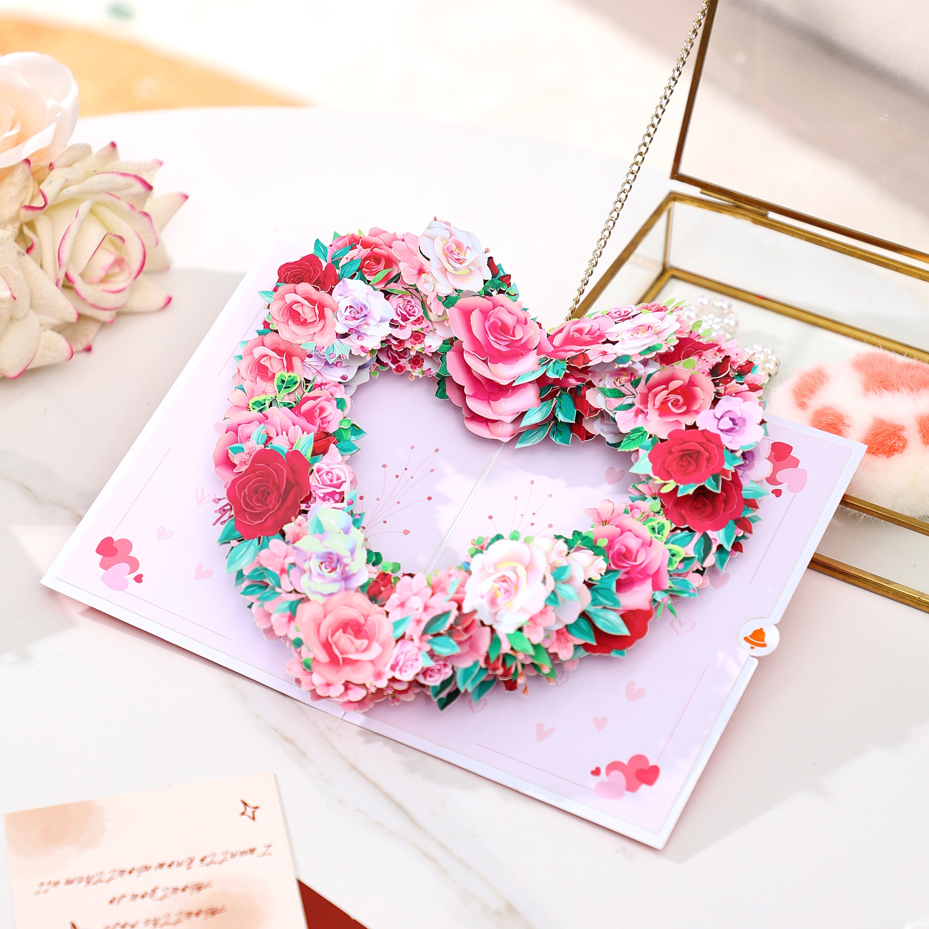 Rose Flower Heart Shape Pop up Card, Mothers Day Greeting Card ...